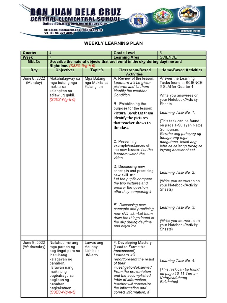 WK7 Weekly-Learning-Plan Science | PDF | Science | Learning