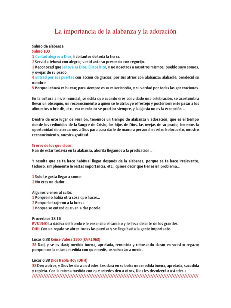 01 La Importancia de La Alabanza y La Adoración | PDF | Salmos