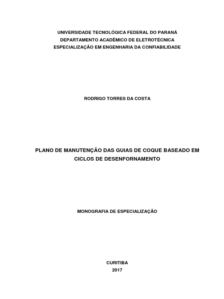 Plano de Manutenção Das Guias de Coque Baseado Em Ciclos de ...