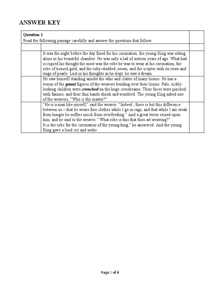 Grade 10 English I Answer Key - PreBoard Examination. | PDF | Weaving
