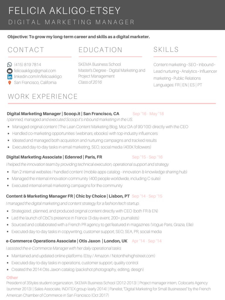 Resume Felicia Akligo | PDF | Digital Marketing | Marketing