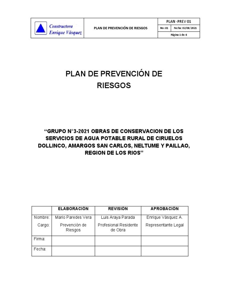 Plan de Prevención de Riesgos 2 | PDF | Seguridad y salud ocupacional