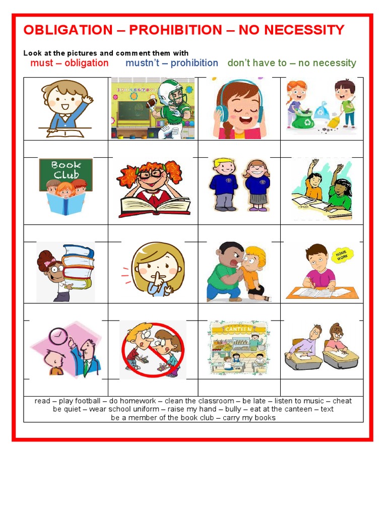 Back To School Obligation Prohibition No Necessity Grammar Drills ...