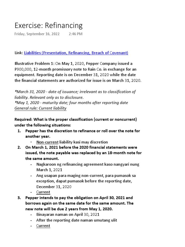 Current Liabilities - Exercise (Refinancing) | PDF | Refinancing | Private Law