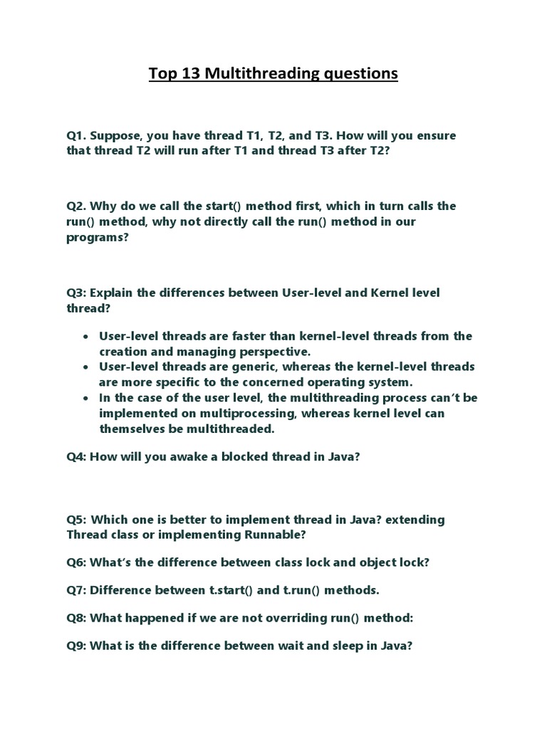 Top 13 Multithreading Questions | PDF | Computers | Technology ...