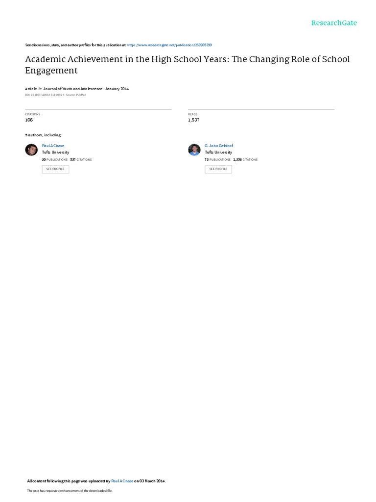 Academic Achievement in The High School Years The Changing Role of ...