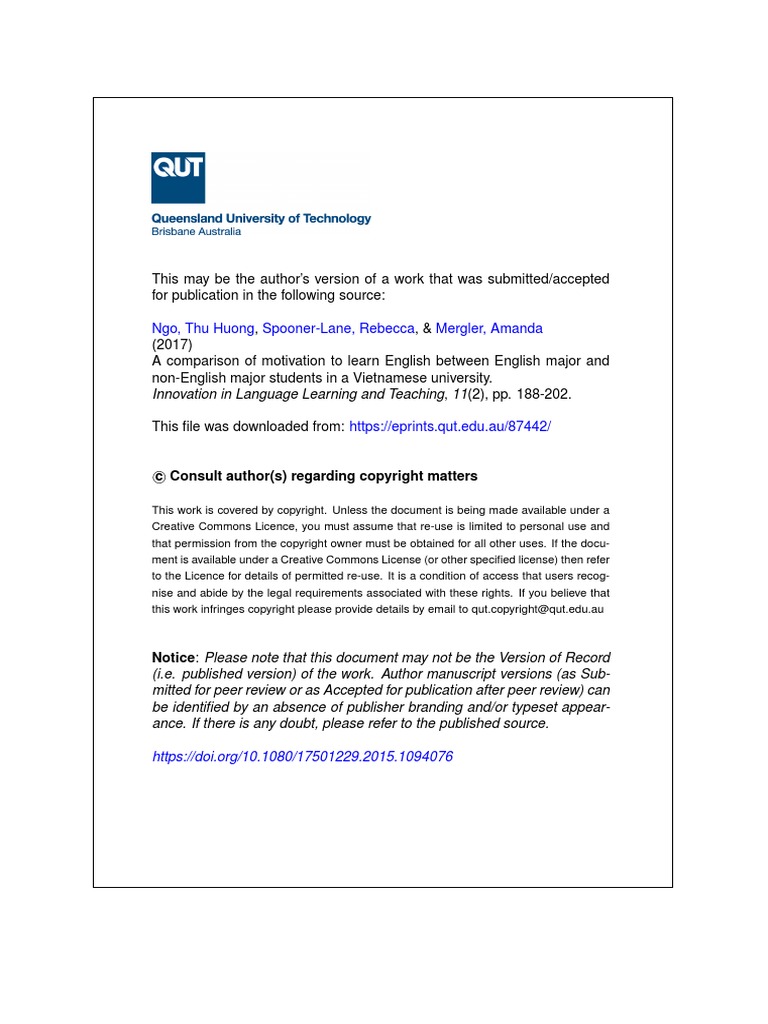A Comparison of Motivation To Learn English Between English Major | PDF ...