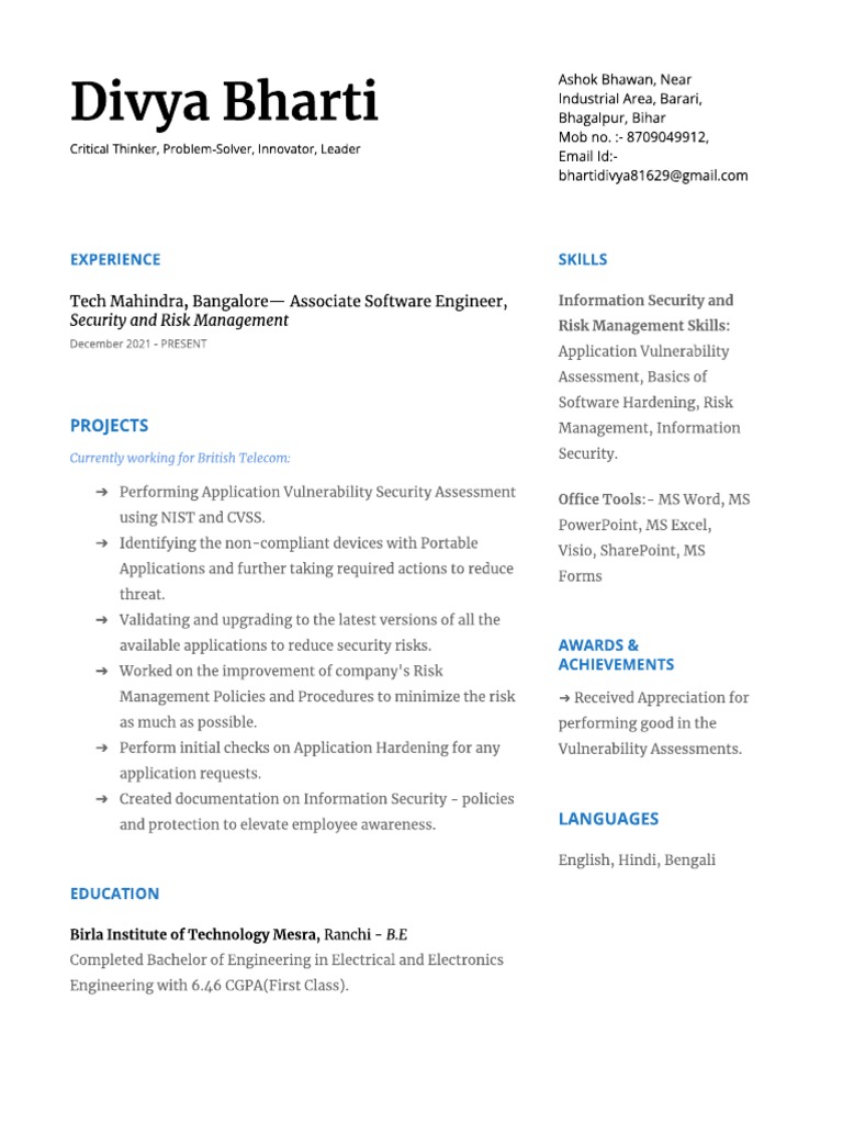 Divya Bharti Resume | PDF