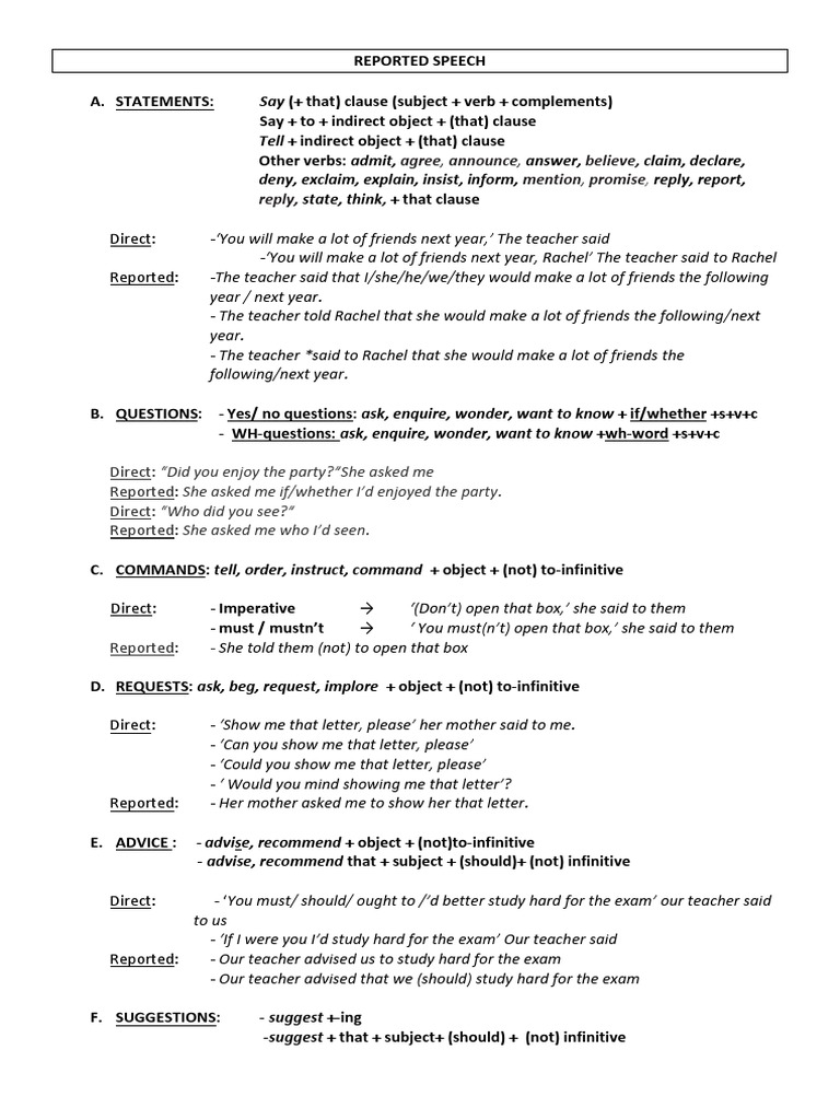REPORTED SPEECH-Verb Structures | PDF | Question | Syntax