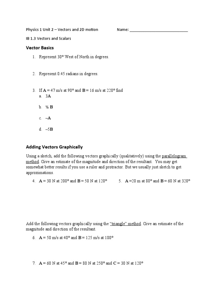 P1 U2 1 3 Extra Vector Practice Pdf Euclidean Vector Velocity