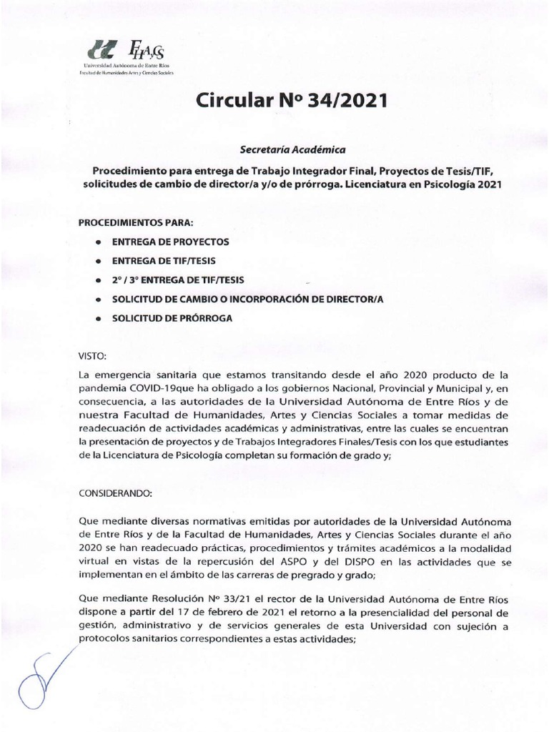 Sa Circular 34 Proyectos-Informes-Psicología | PDF