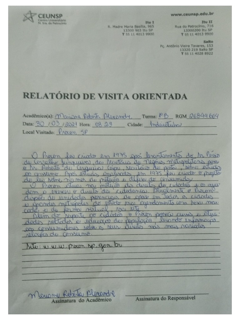 Relatório de Visita Orientada 1 | PDF