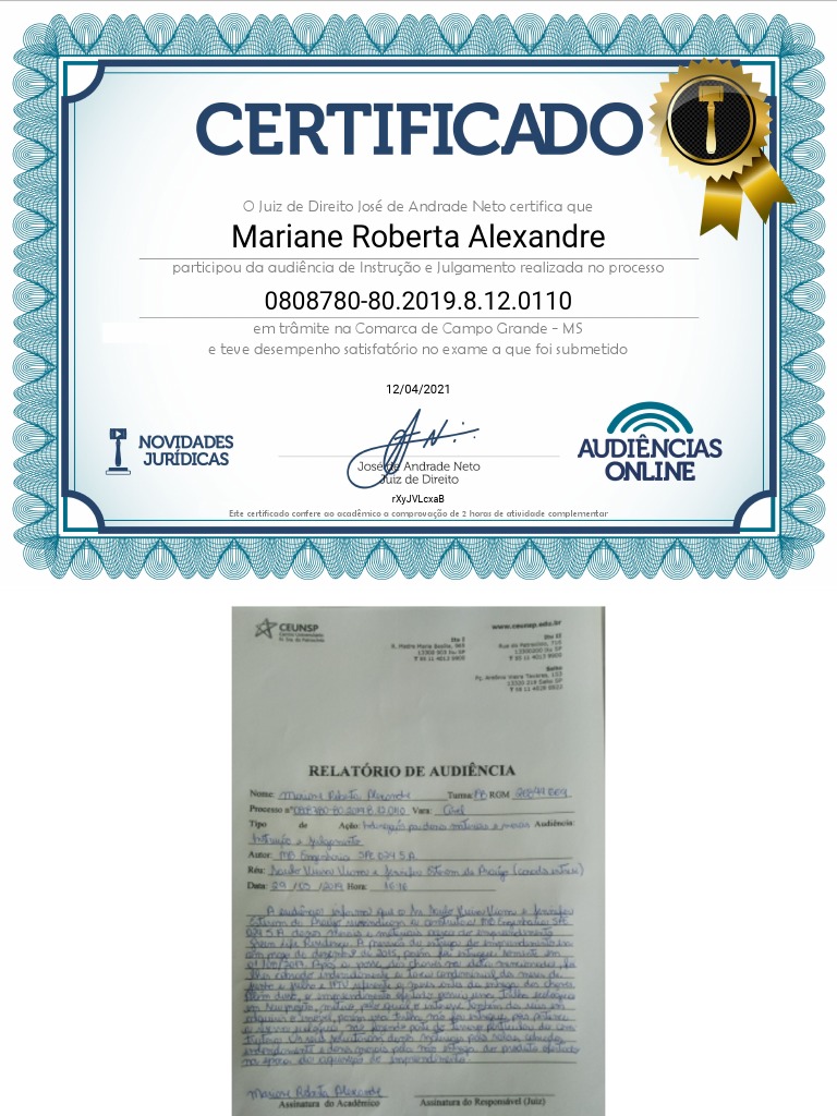 Relatório Audiência 0808780-80.2019.8.12.0110-Mesclado | PDF