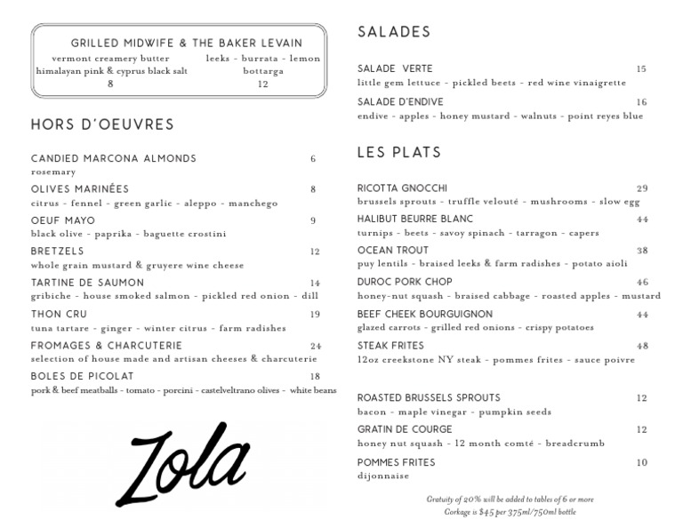 BarZola Dining Menu | PDF | Pickling | Foods