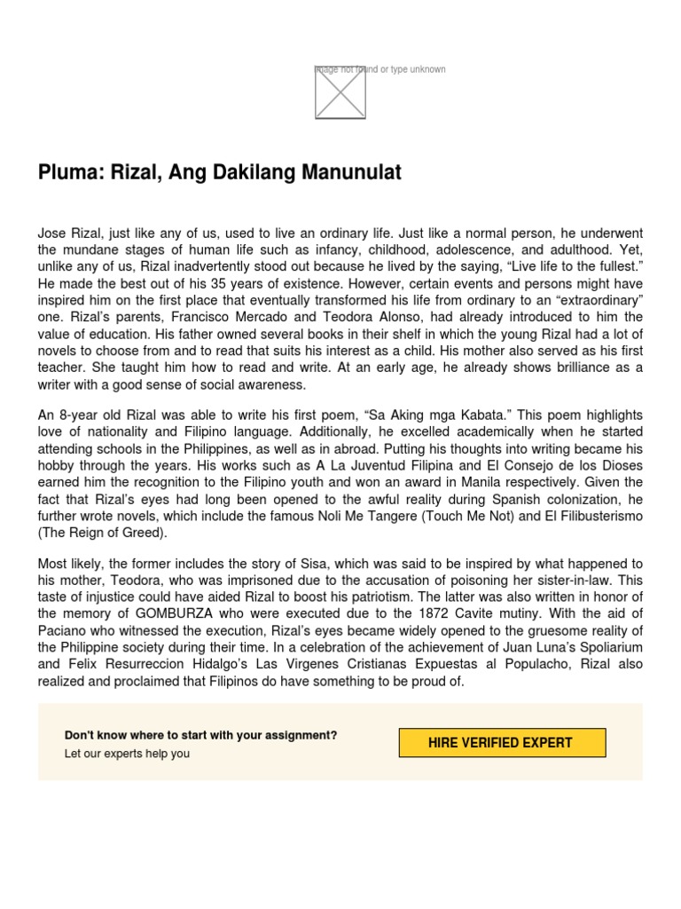 Pluma Rizal, Ang Dakilang Manunulat | PDF | Philippines
