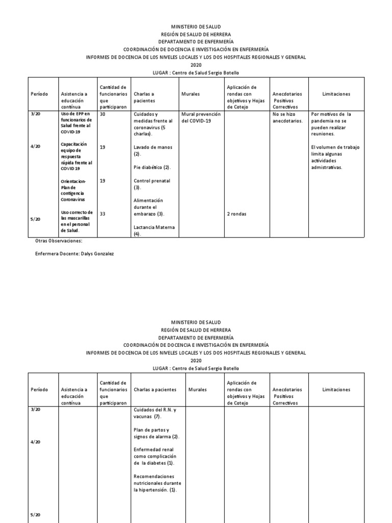 Nuevo Formato de Informe de Docencia | PDF | Enfermería | Especialidades Medicas