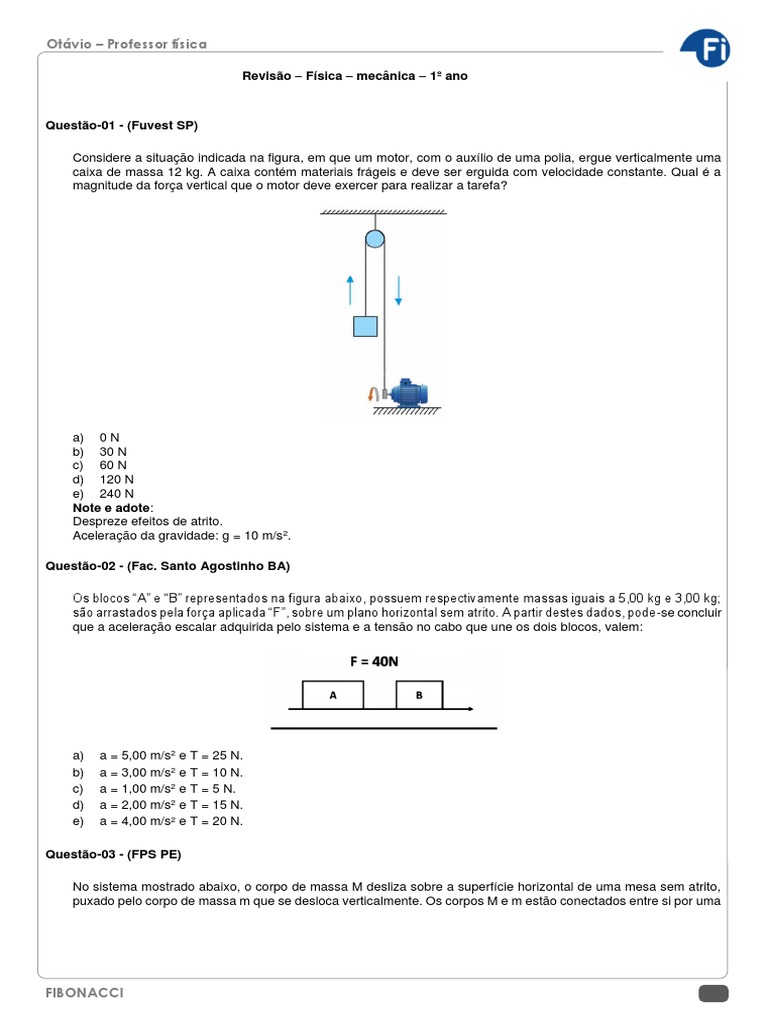 Revisão 1o Ano - Mecânica | PDF | Torque | Massa