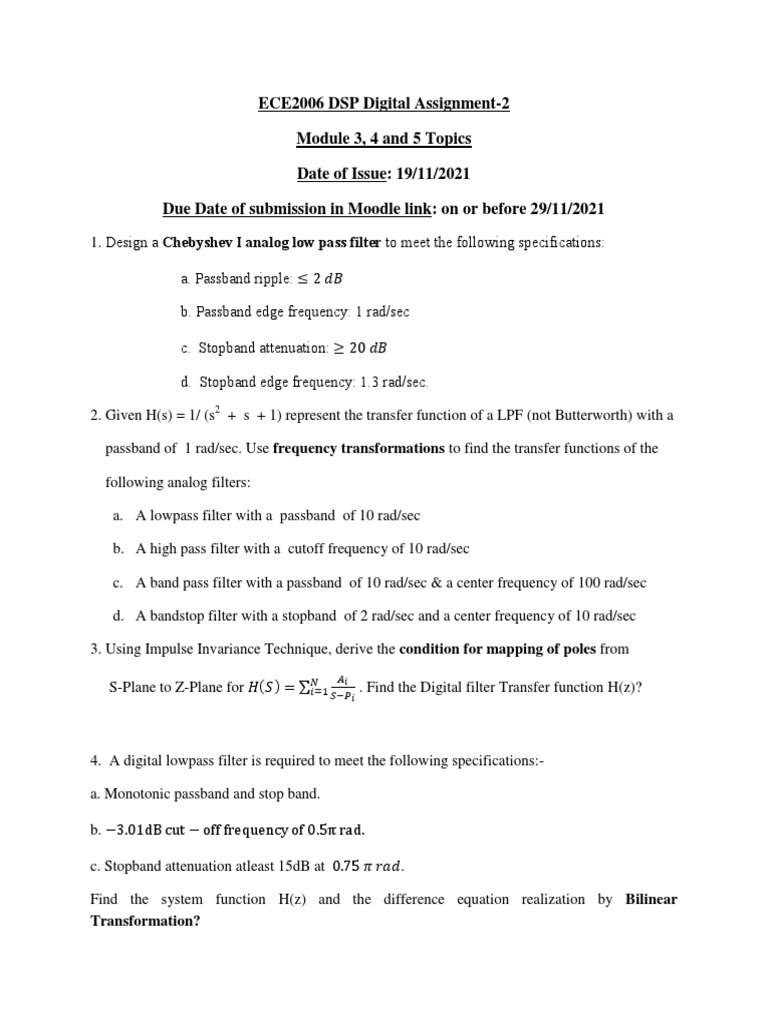 Digital Assignment-2 DSP Questions - Nov 2021 | PDF