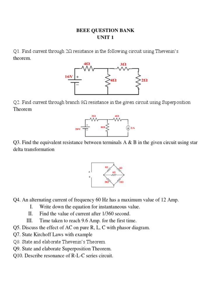 Beee Question Bank | PDF | Transformer | Ac Power