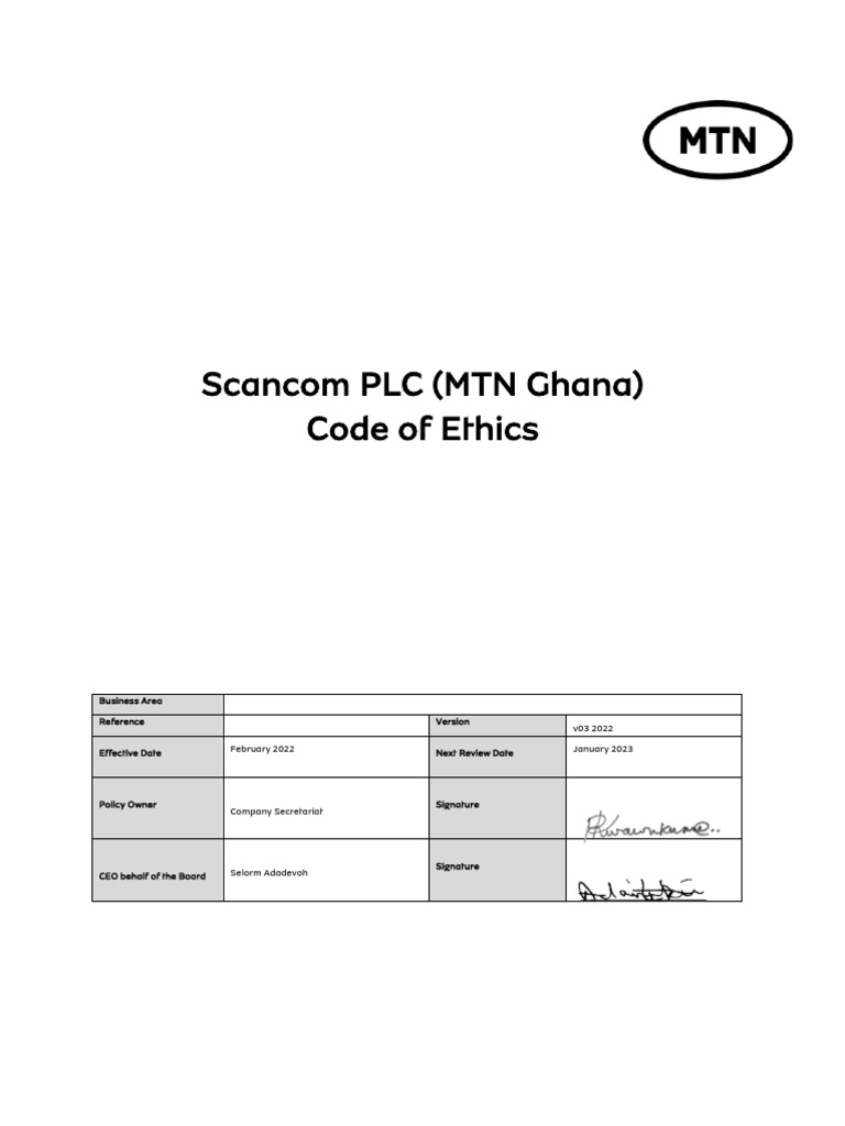 Scancom PLC MTN GH Code of Ethics Signed | PDF | Employment | Sexual ...