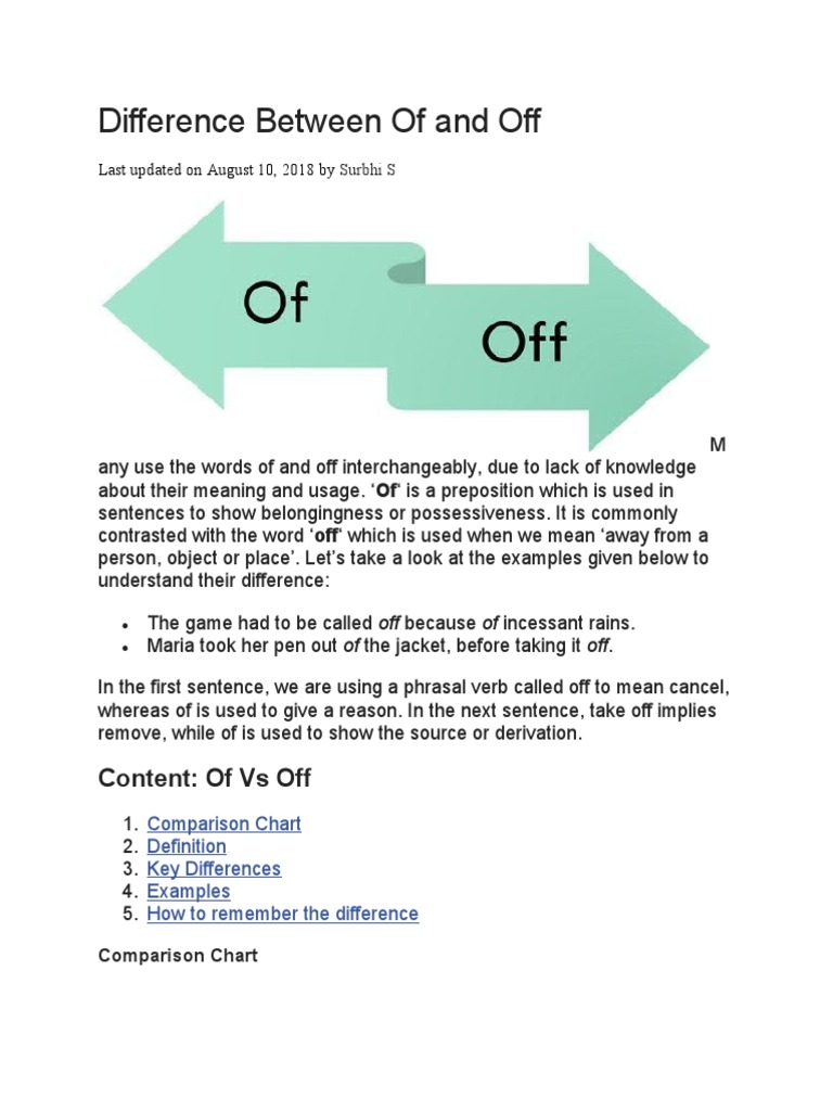 Difference Between of and Off | PDF | Adverb | Syntax