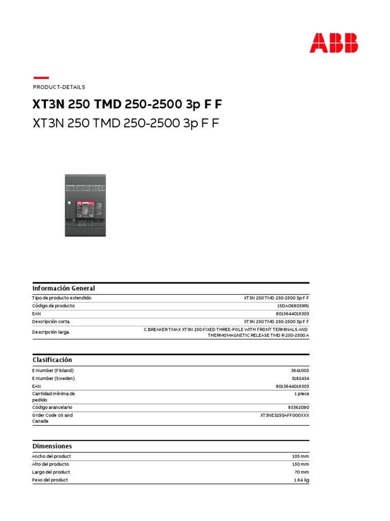 1SDA068059R1 xt3n 250 TMD 250 2500 3p F F | PDF | Alternating Current ...