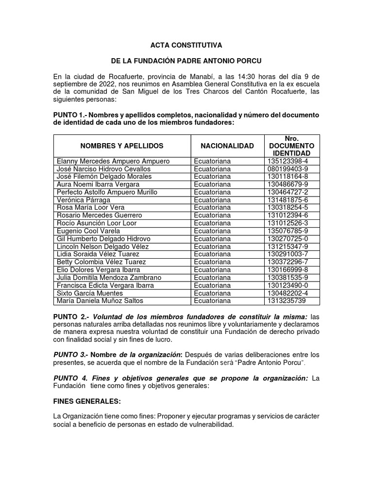 Formato Acta Constitutiva Fundacion | PDF | Ecuador
