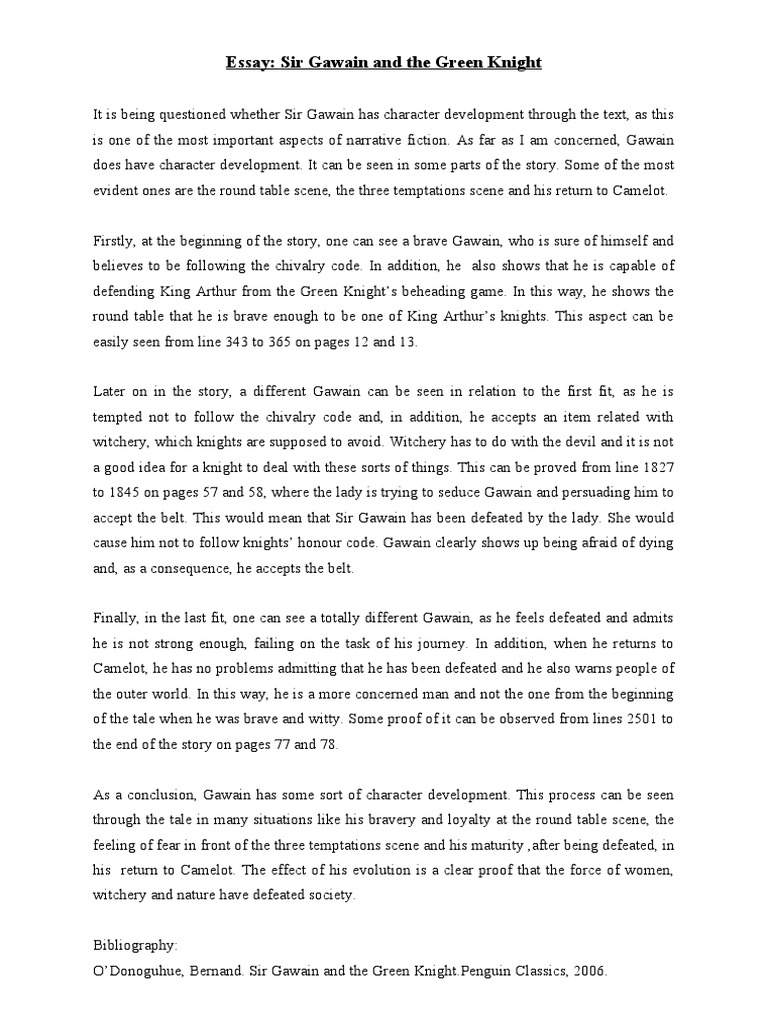Essay - Sir Gawain and The Green Knight | PDF | Middle English Literature