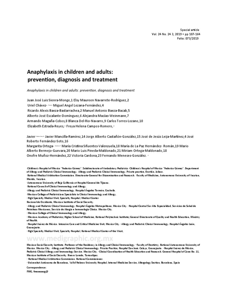 Anaphylaxis in Children and Adults Prevention, Diagnosis and Treatment ...