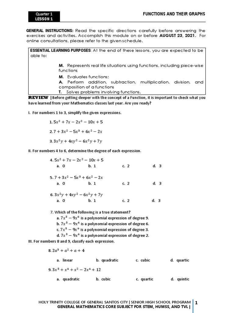 Grade 11 General Mathematics | PDF | Function (Mathematics) | Equations