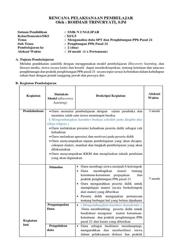 RPP Contoh PPH 21 | PDF