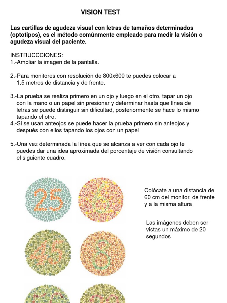 Test de Agudeza Visual y Dominancia Ocular | PDF | Percepción visual | Ojo