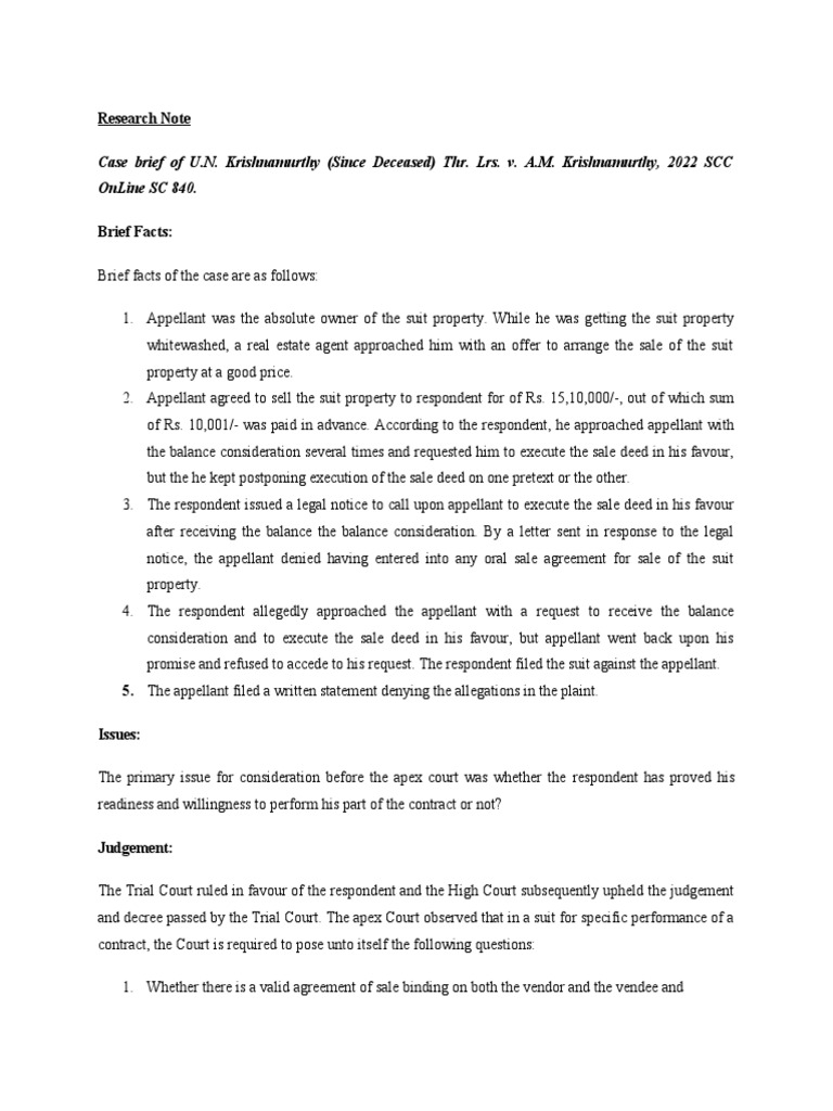Case Brief | PDF | Lawsuit | Supreme Court Of India