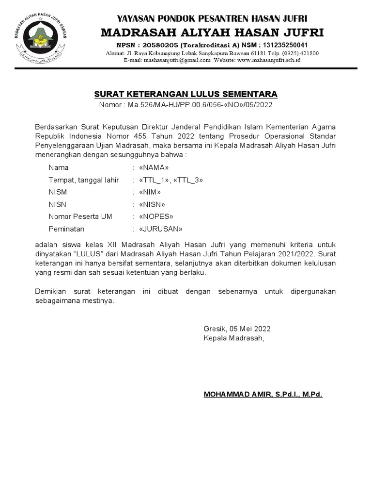 SKL Sementara 2022 - Ma Hasan Jufri | PDF