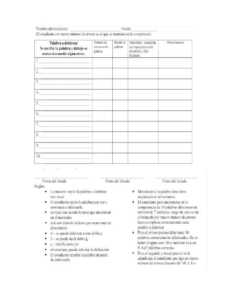 Reglas para El Concurso de Deletreo | PDF