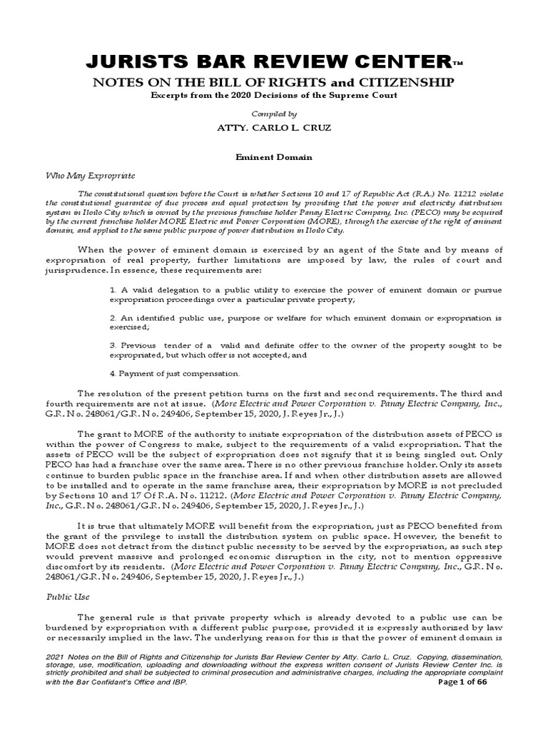Supreme Court Insights on Bill of Rights | PDF | Eminent Domain | Just ...