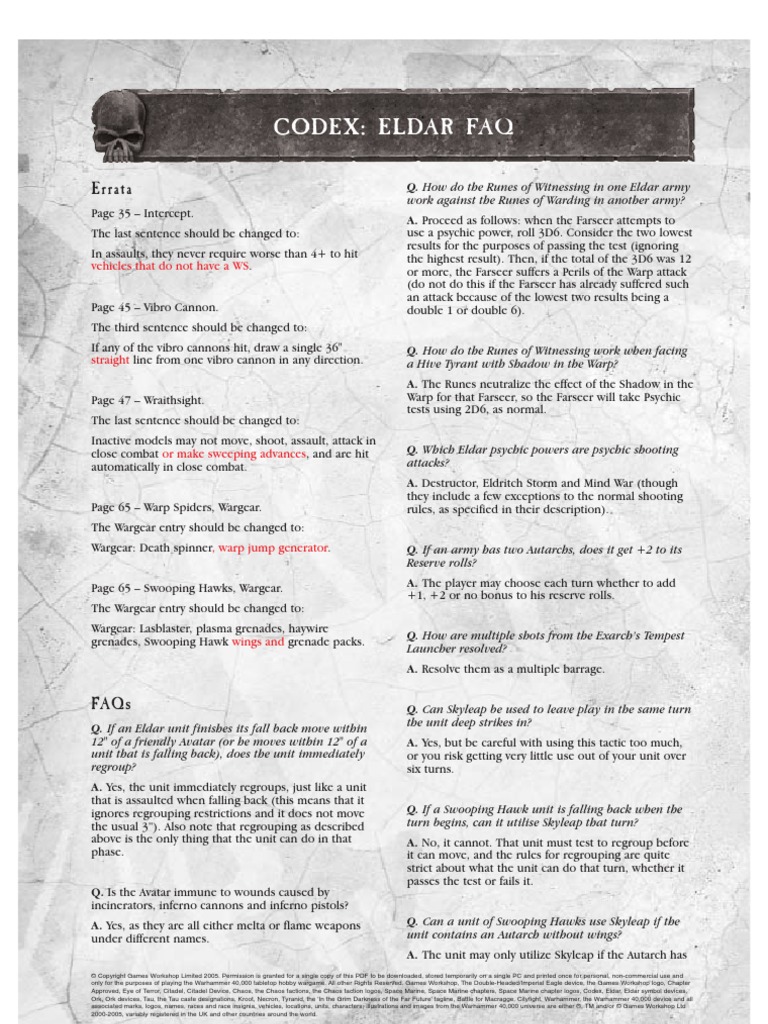 Codex Eldar FAQ | PDF