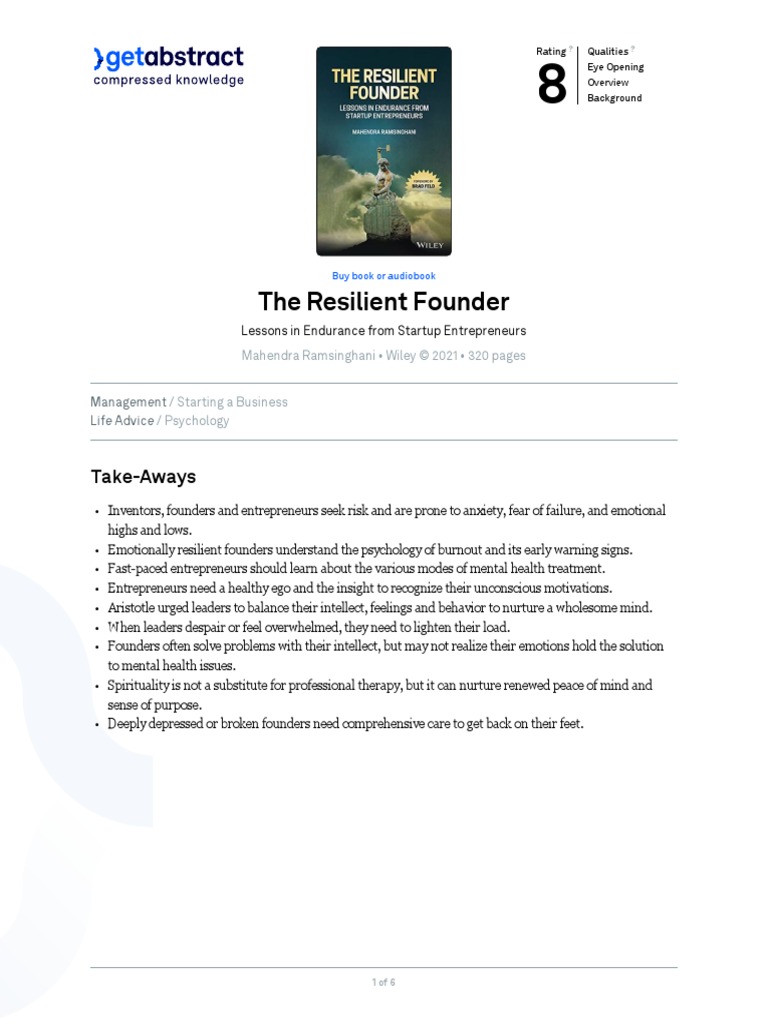 The Resilient Founder Ramsinghani en 44532 | PDF | Id | Psychotherapy