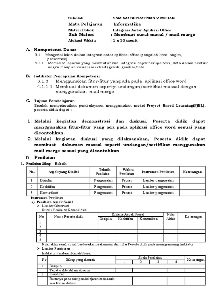 KISI-KISI, INSTRUMEN DAN RUBRIK PENILAIAN KELAS X-OFFICE INTEGRASI ...