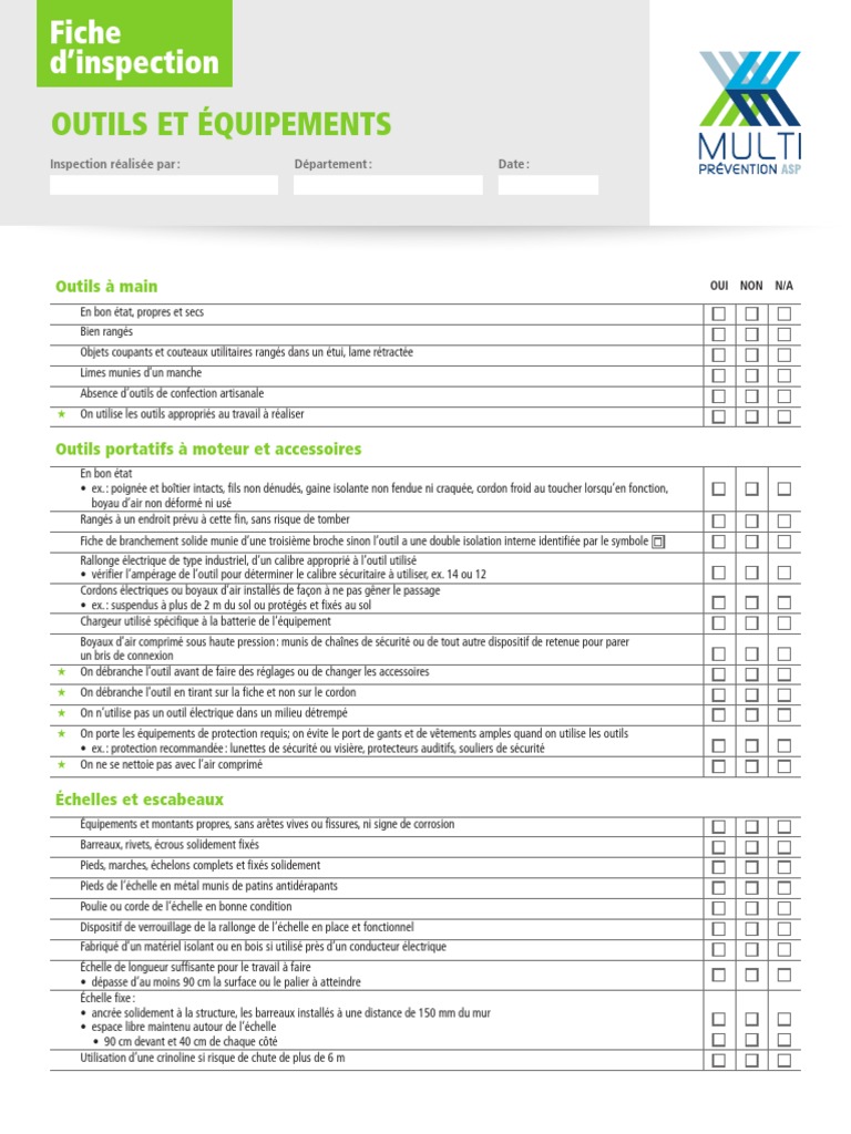 Fiche d'inspection des outils et équipements | PDF | Escaliers | Biens ...