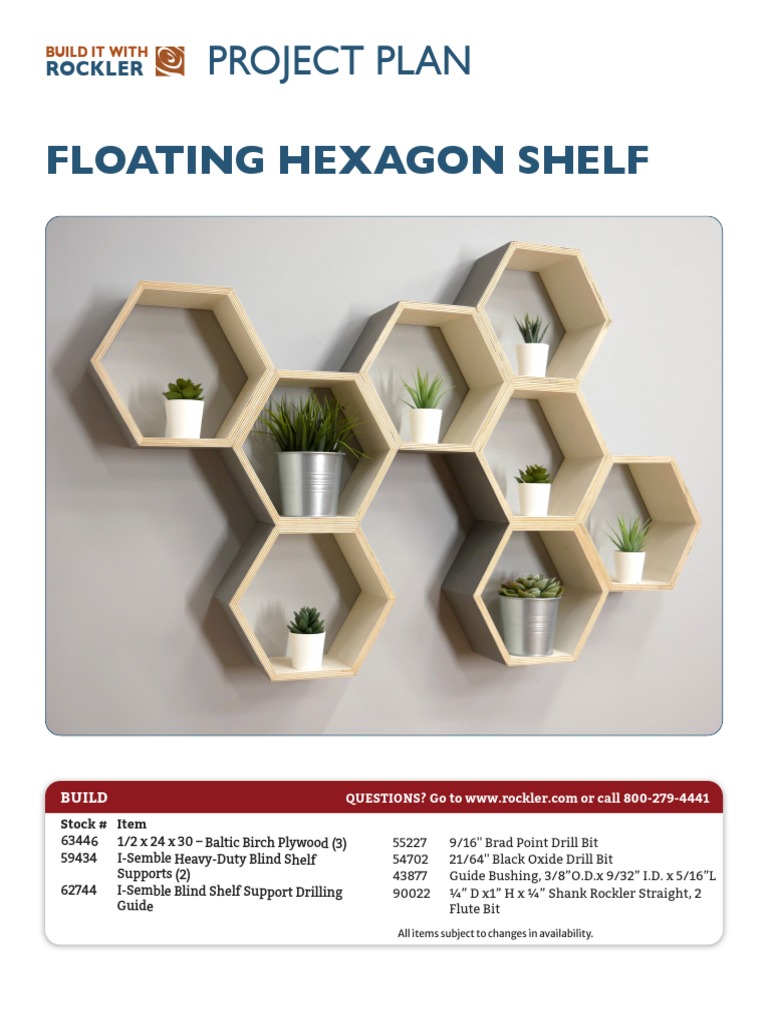 Floating Hexagon Shelf Plan | PDF | Drill | Screw