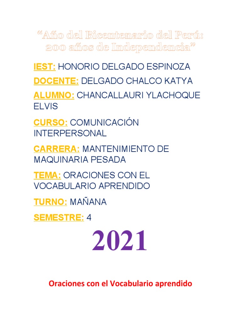 Oraciones Con El Vocabulario Aprendido-1 | PDF | Estudios de idiomas ...