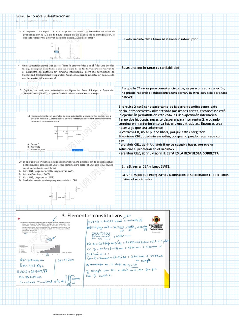 Simulacro Ex1 Subestaciones | PDF | Ingenieria Eléctrica | Electricidad