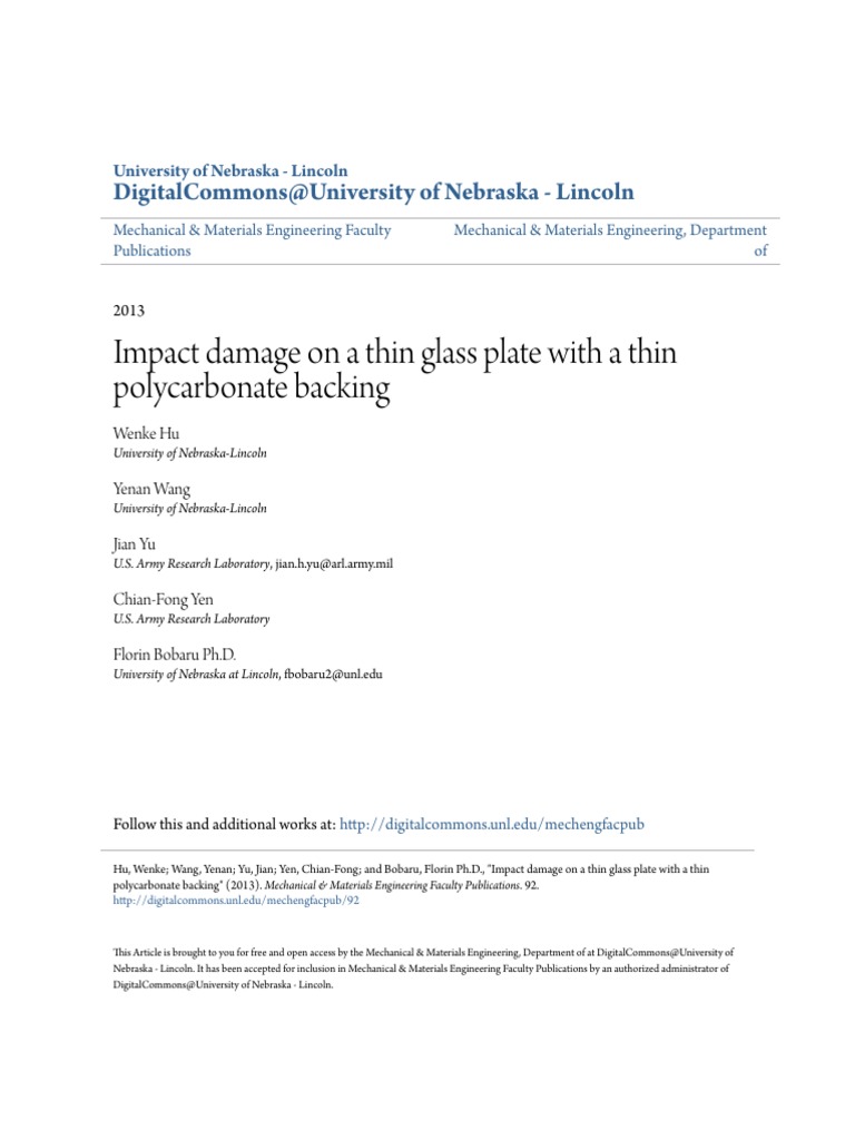 Impact Damage On A Thin Glass Plate With A Thin Polycarbonate Backing ...