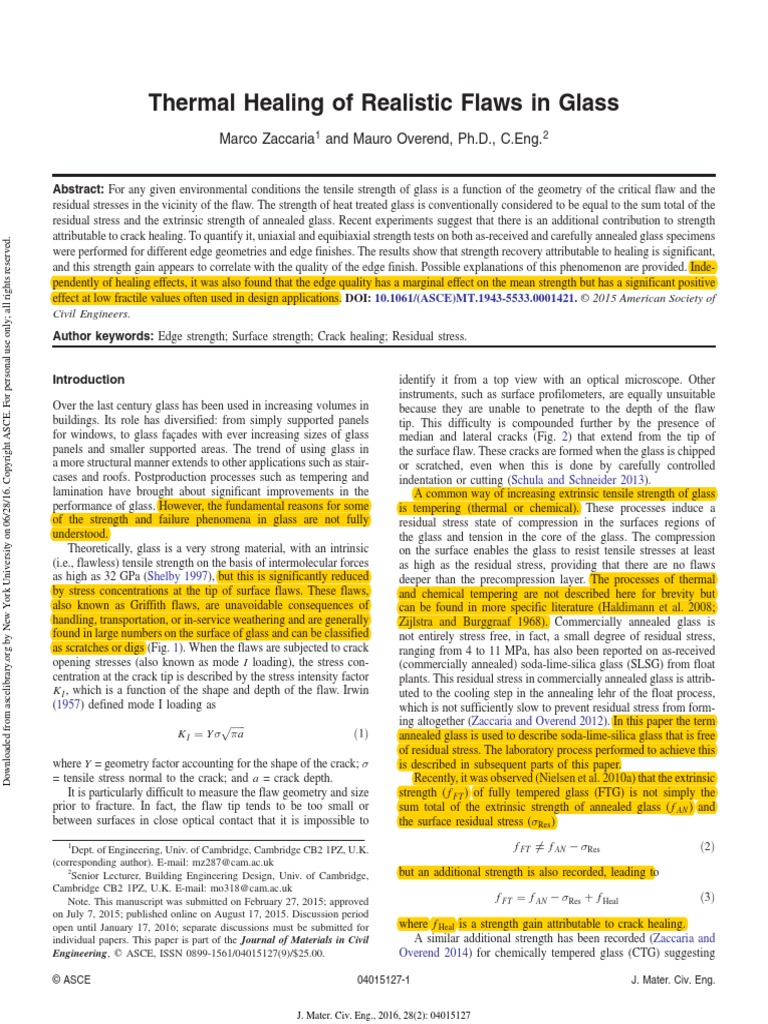 Thermal Healing of Realistic Flaws in Glass | PDF | Fracture | Glasses