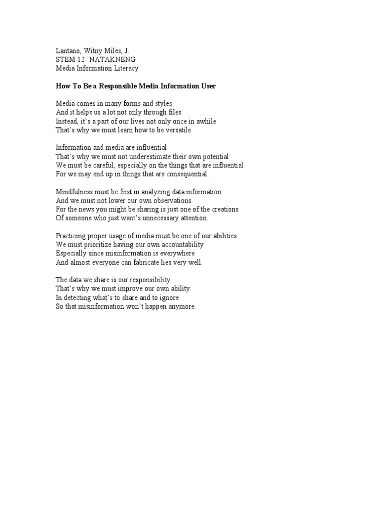 MIL (Poem) A Bout Proper Usage of Media | PDF
