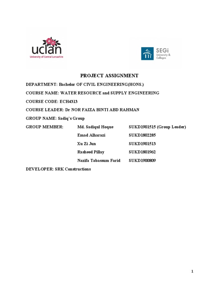 ECH4313 Project Assignment | PDF | Water | Sewage Treatment