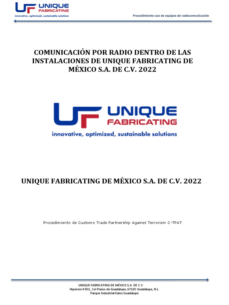 Procedimiento de Radiocomunicación en Unique Fabricating | PDF | Radio ...