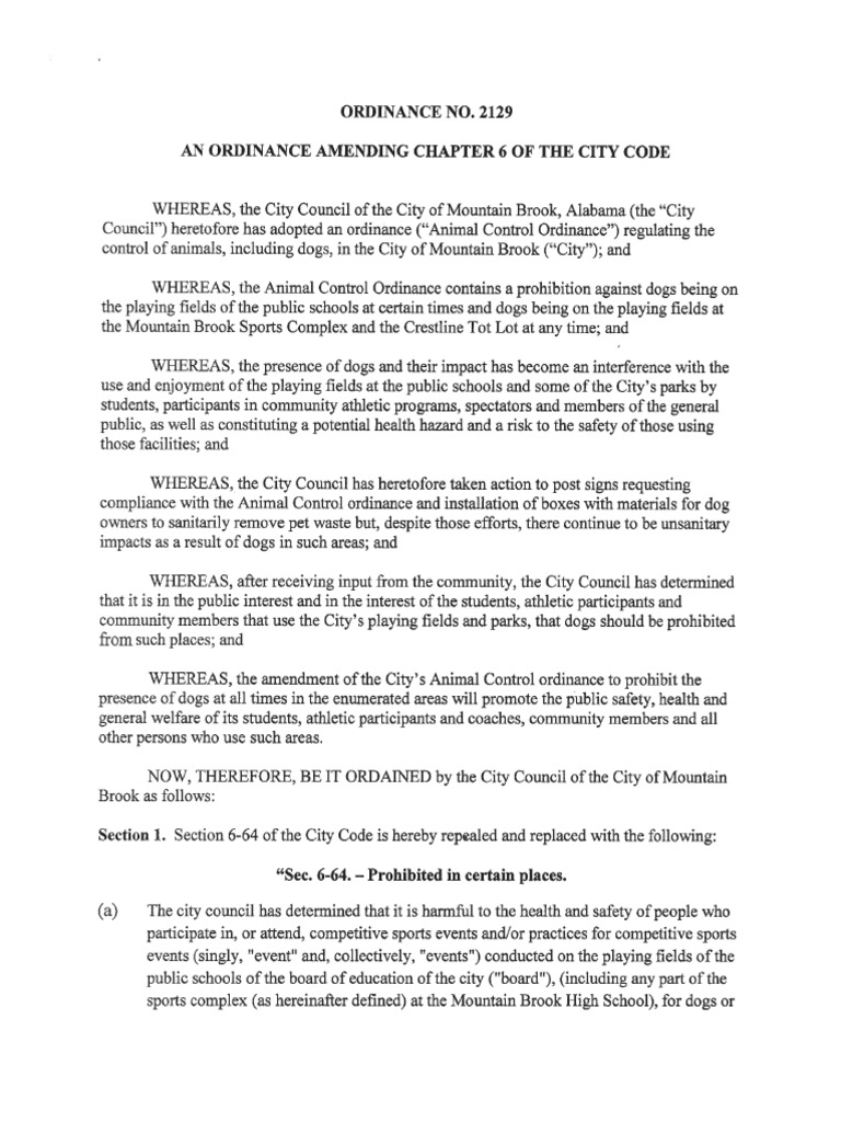 Mountain Brook Updated Dog Ordinance 2022 | PDF