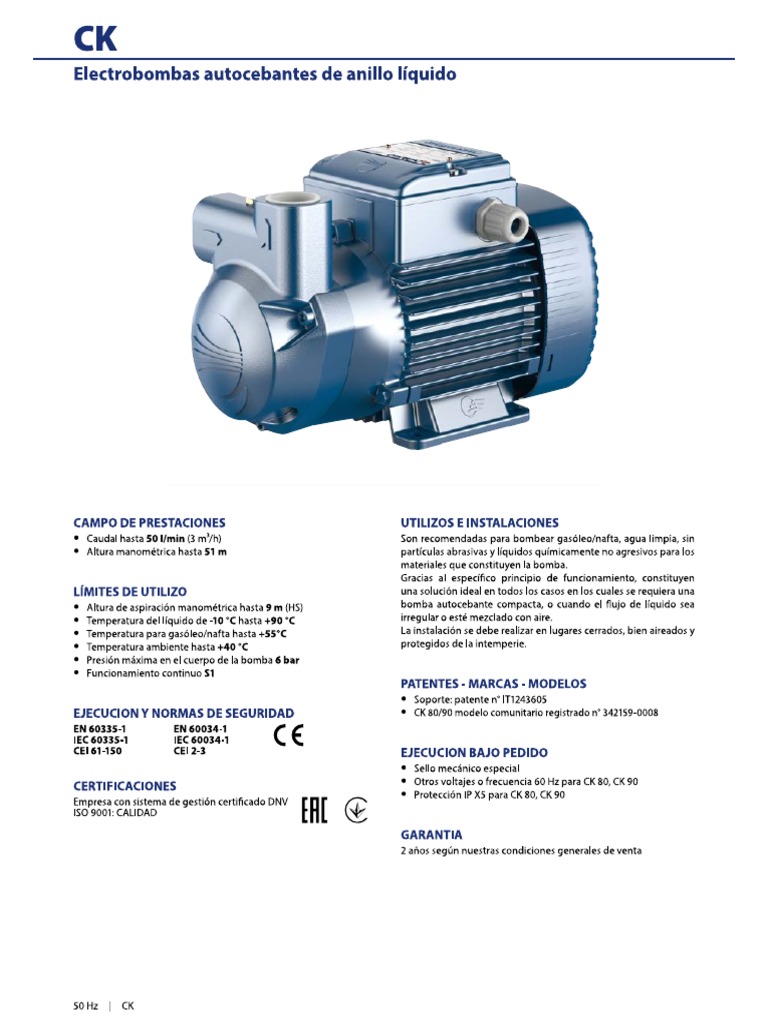 25 - Ficha Tecnica Bomba Pedrollo. | PDF